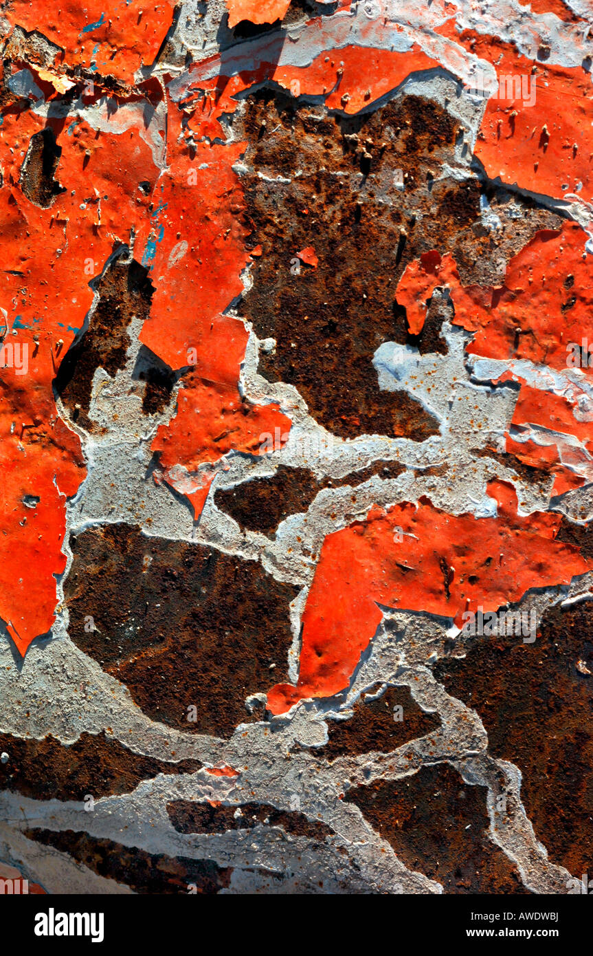 Orange & White Coloured Paint , Peeling Off A Rusted Metal Surface ...