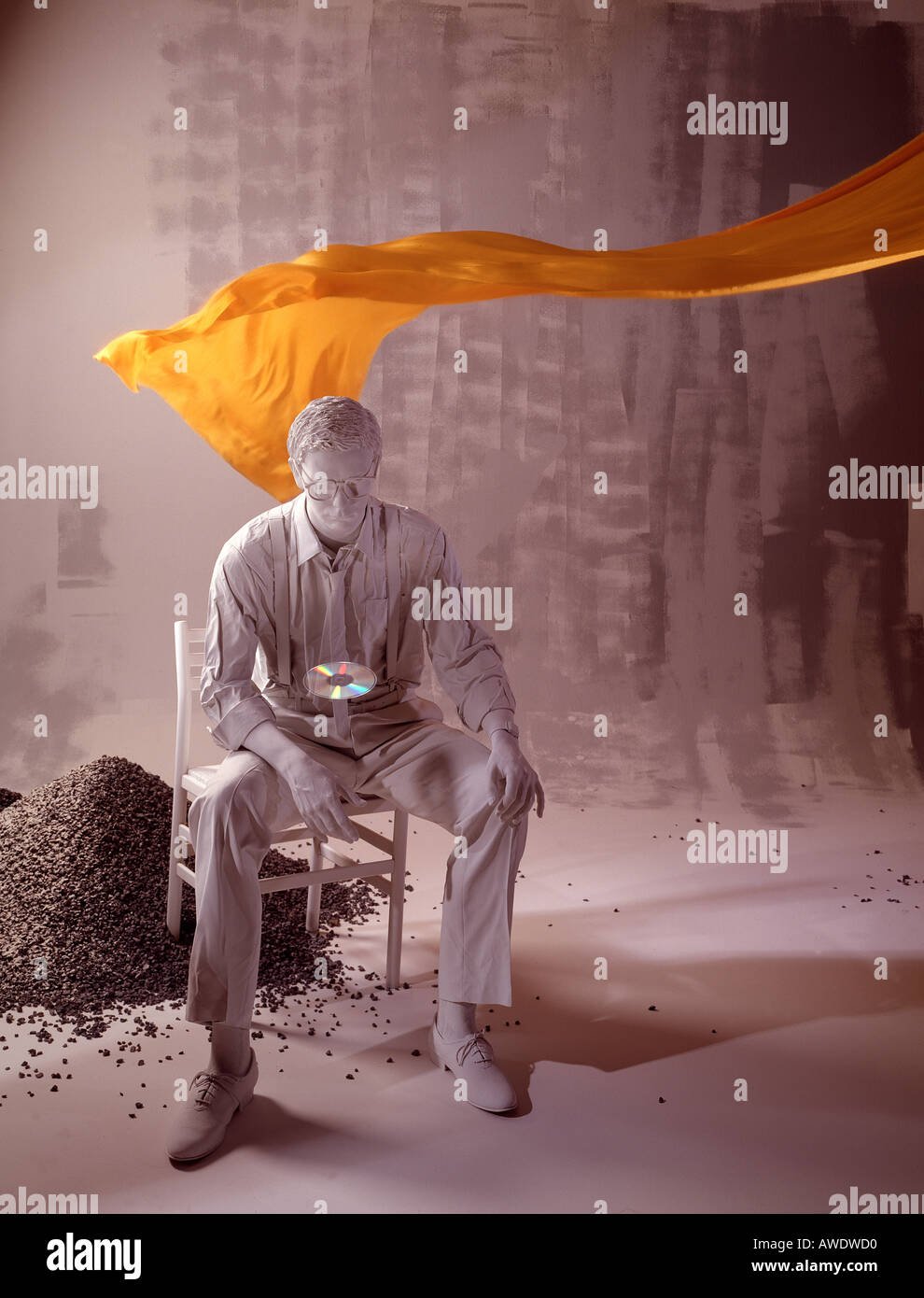 art sculpture businessman seated computer CD design Stock Photo - Alamy