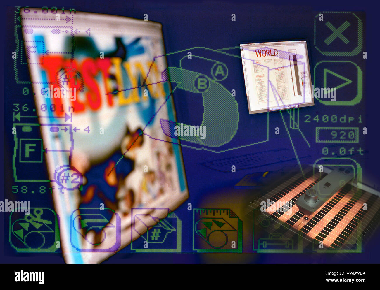 abstract design collage control center modern printing press Stock ...