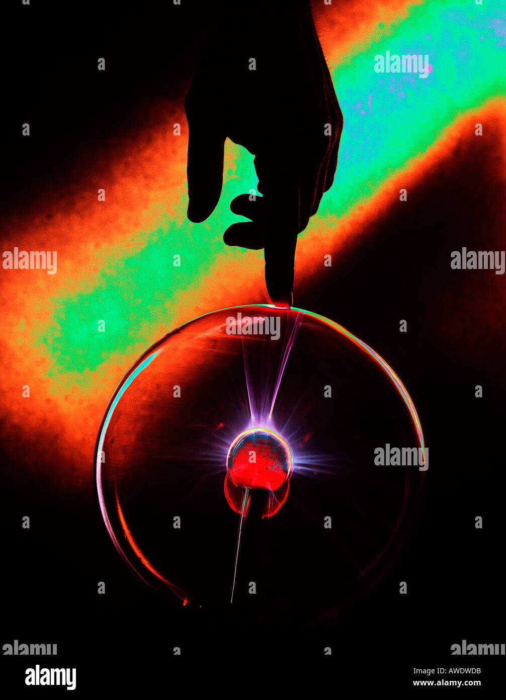 hand finger glass globe generate static electricity copy space Stock ...