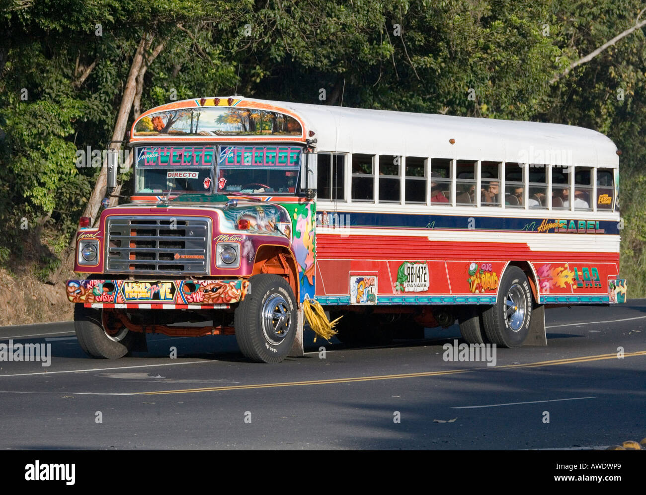 Traditionally-decorated bus in Panama City, Panama. 2006 Stock Photo ...