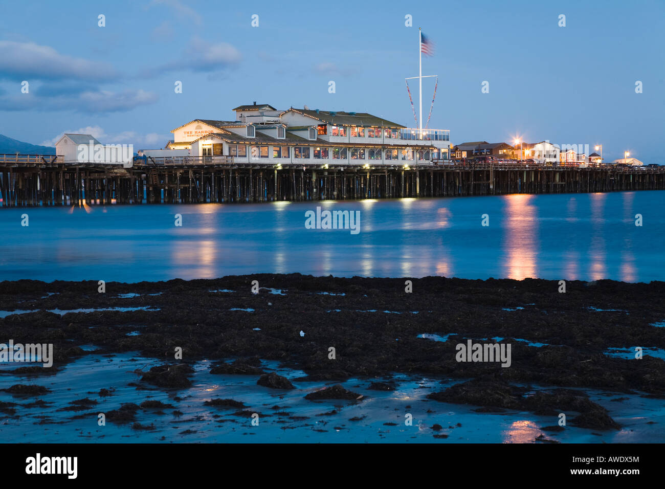 CALIFORNIA Santa Barbara Stearns Wharf pier extend into Pacific Ocean ...