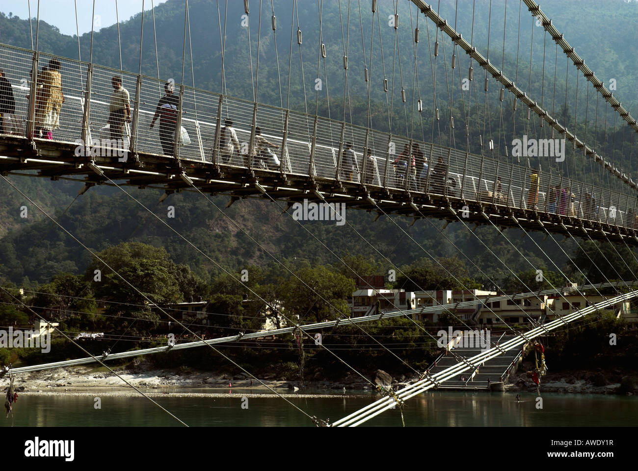 Ram Jhula footbridge, Rishikesh, Uttarakhand, India Stock Photo - Alamy