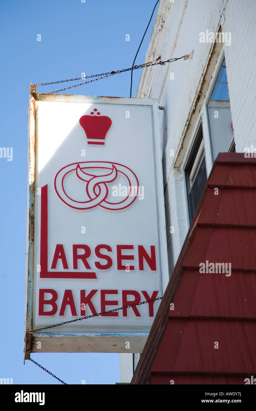 WISCONSIN Racine Sign for Larsen Bakery hanging above entrance Stock ...