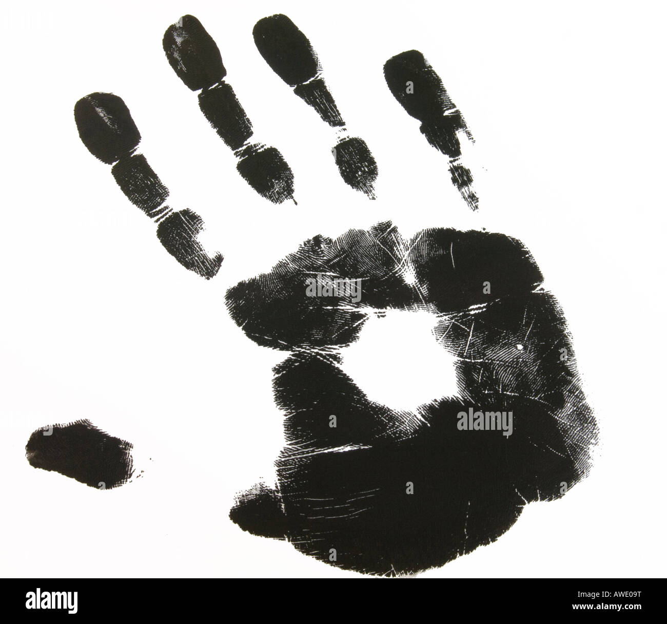 Single black hand print against a white background Stock Photo - Alamy