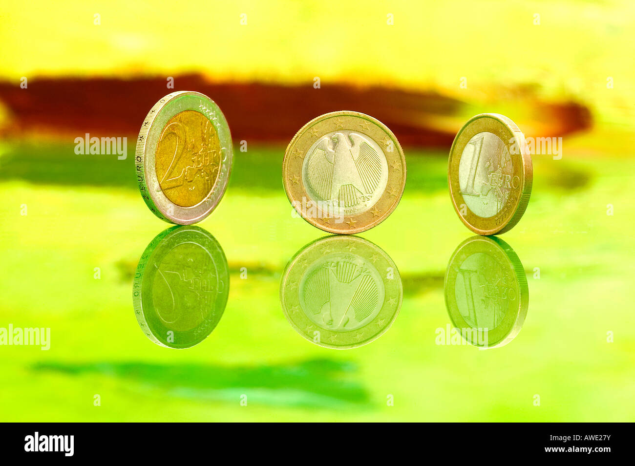 Euro coin currency eagle metal money reflection reflect gold silver ...