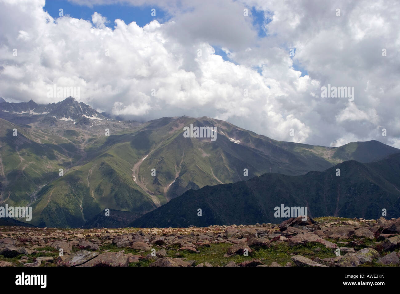 View of the Pakistan border in the Himalayas from the top of the ...