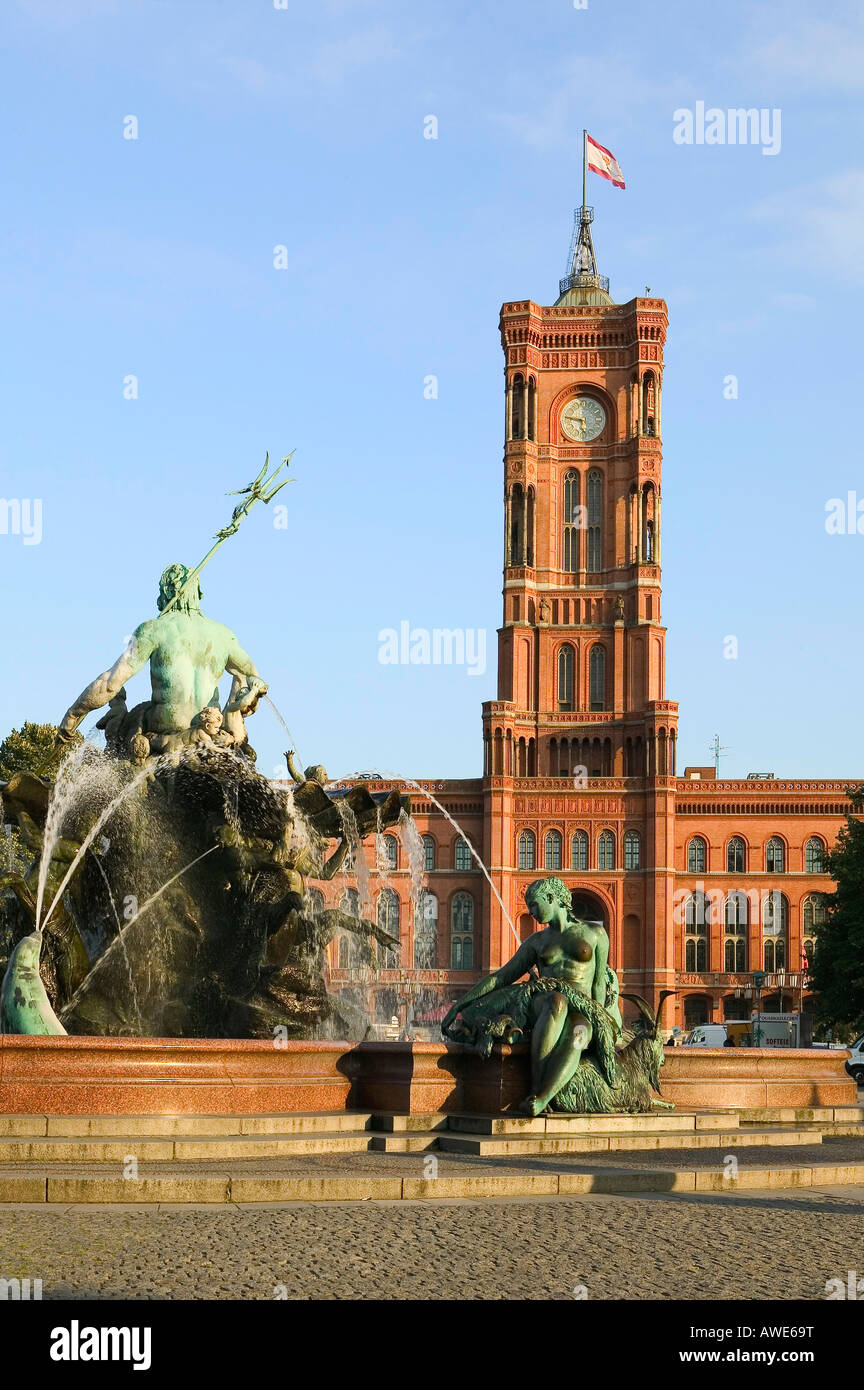 red city hall Berlin Germany Europe building architecture tower clock ...