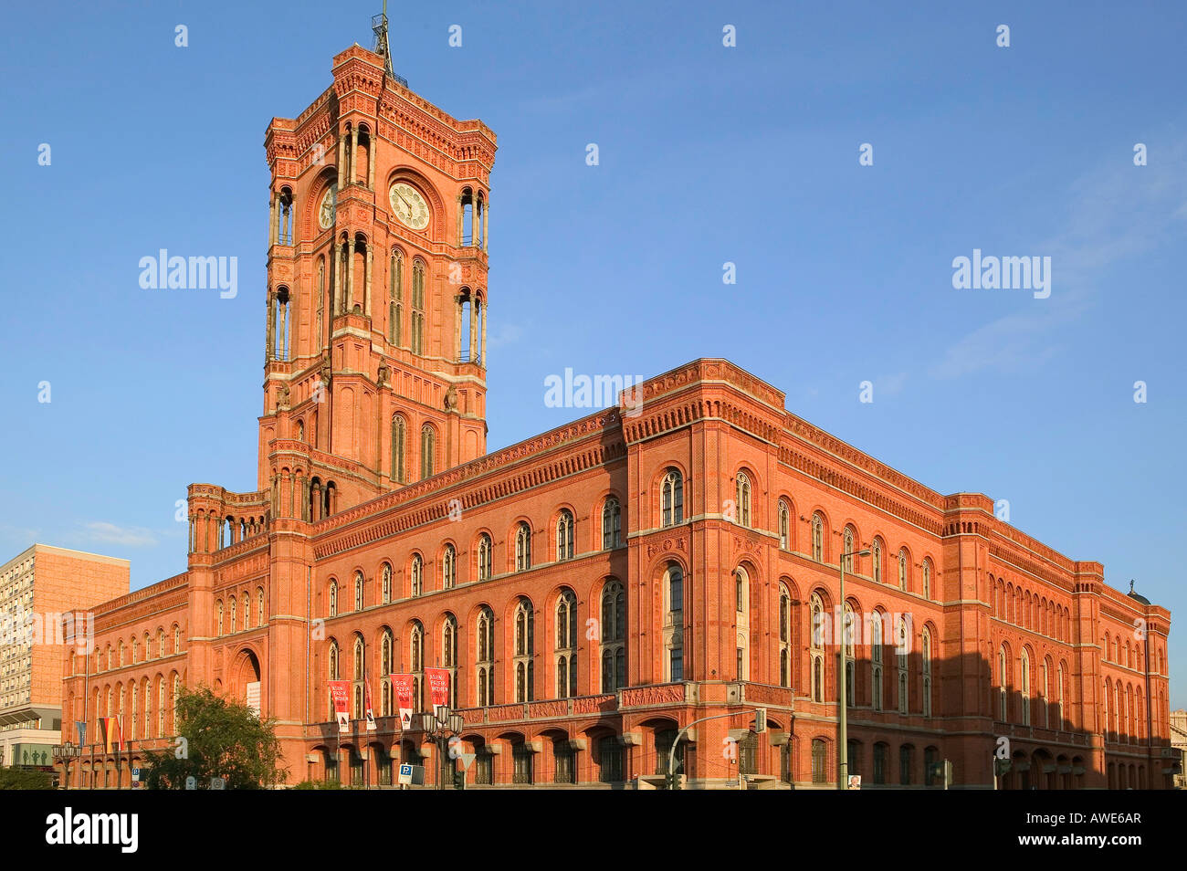 red city hall Berlin Germany Europe building architecture tower clock ...