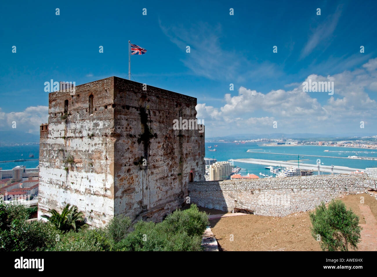 Upper Rock: Moorish Castle and the Strait of Gibraltar Stock Photo - Alamy