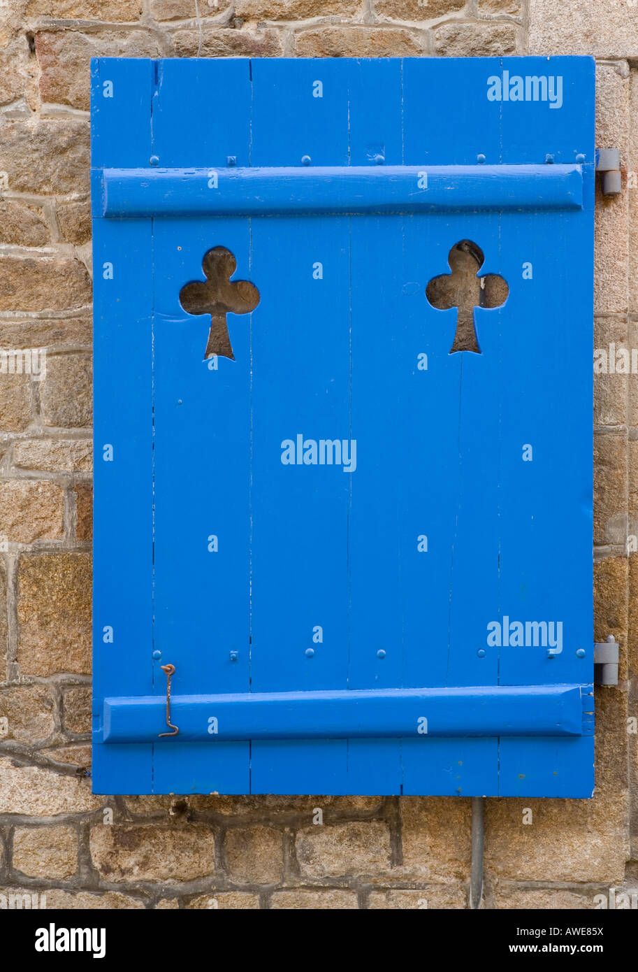 blue painted window shutter typical of northern France Stock Photo - Alamy