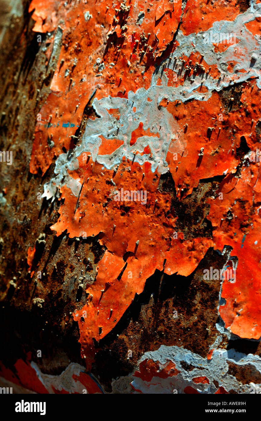 Orange & White Coloured Paint , Peeling Off A Rusted Metal Surface ...