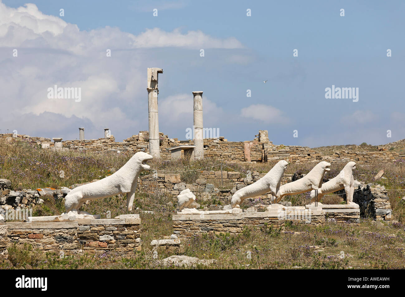 Archaic statues of lions, Delos, Greece Stock Photo - Alamy