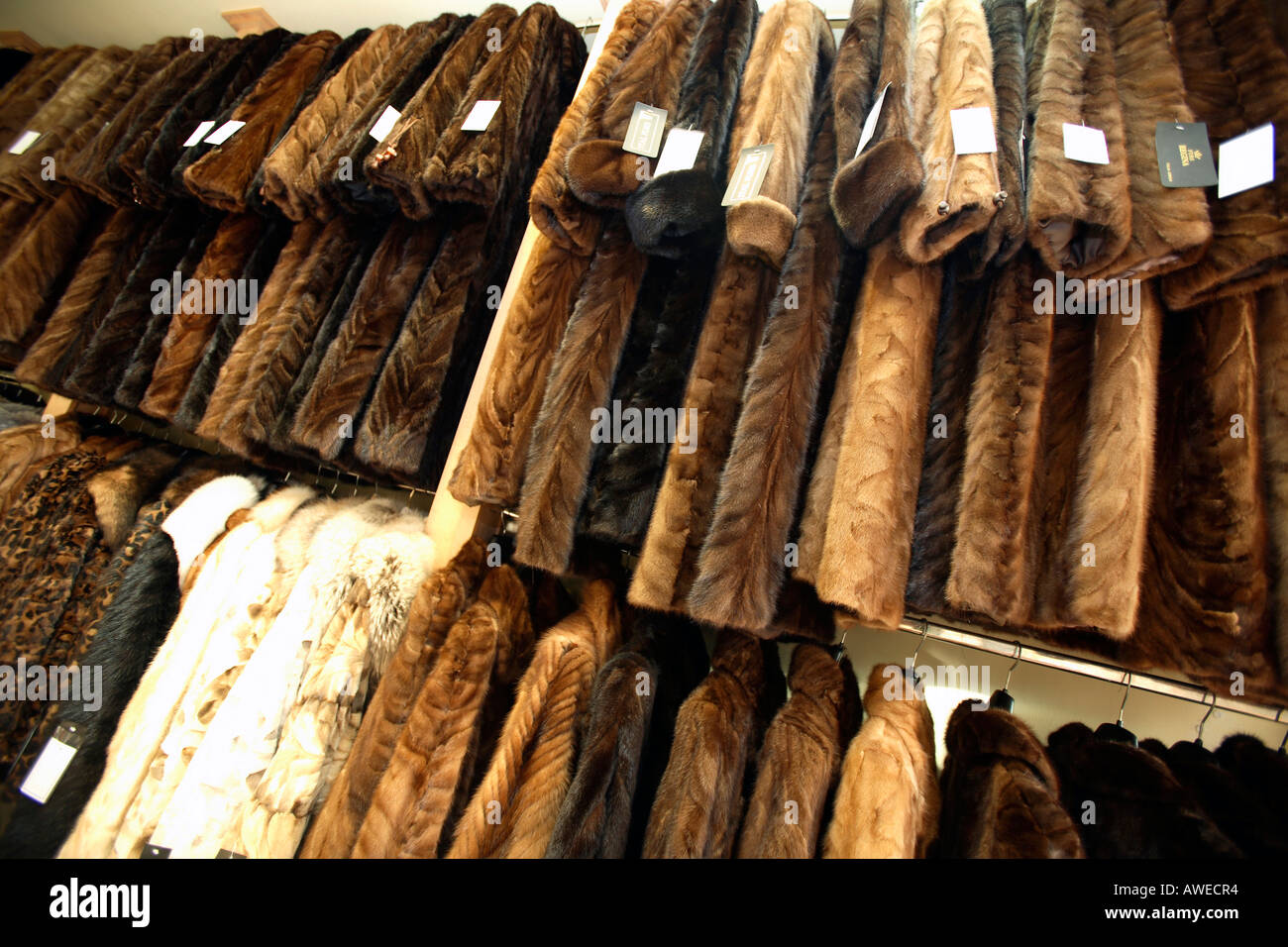 greece mainland halkidiki kassandra interior of shop selling fur coats ...