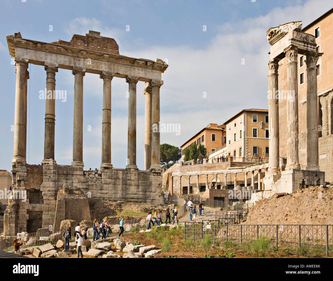 Temple of Saturn (left) and three columns of Temple of Vespasian and ...