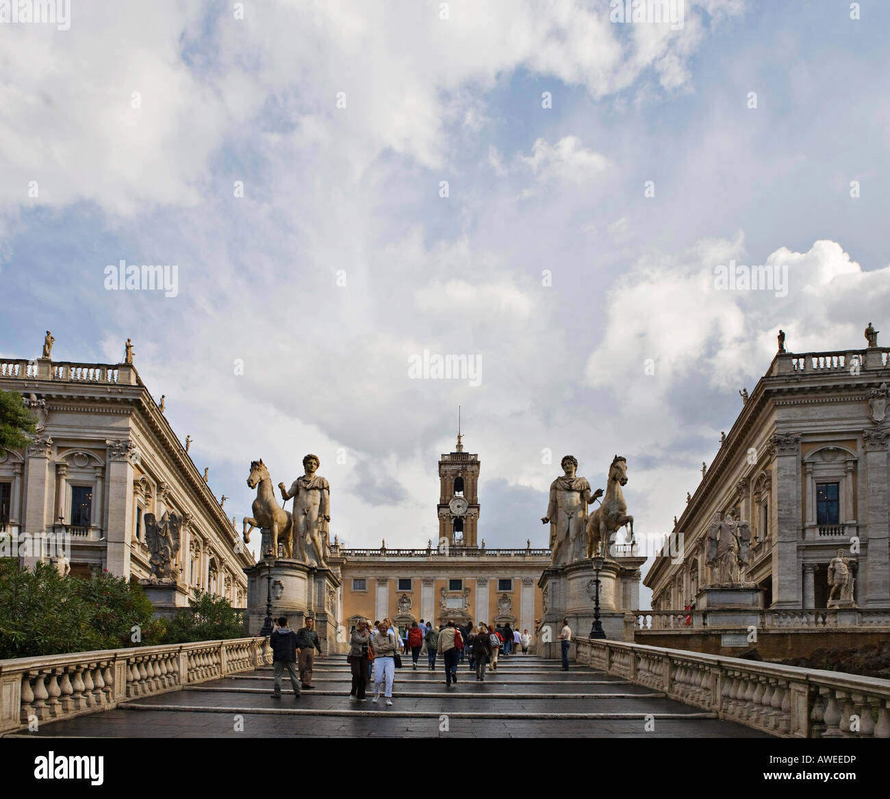 Cordonata steps leading to Piazza del Campidoglio with statues of ...
