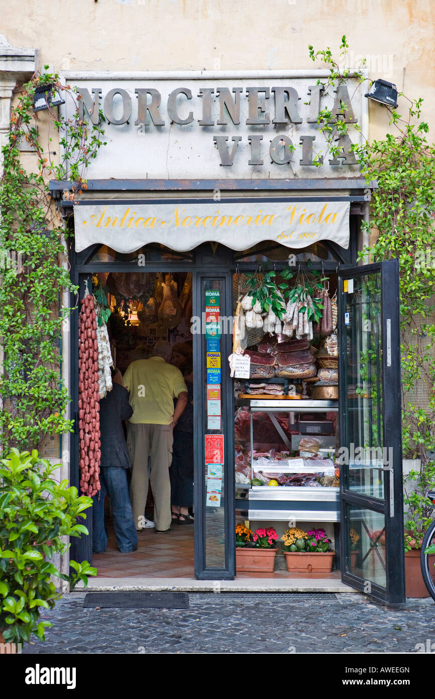 Butcher´s shop selling sausages at Campo de Fiori, Rome, Italy, Europe ...