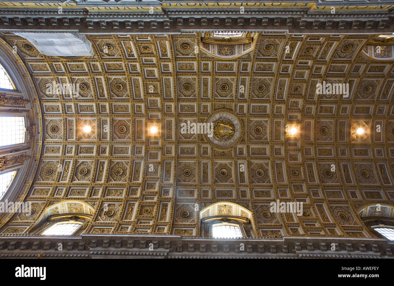 Coffered ceiling of the nave, St. Peter´s Church, Rome, Italy, Europe ...