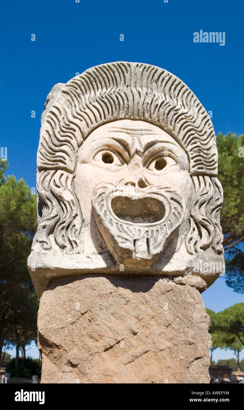 Comical masks at the amphitheatre at Ostia Antica archaeological site ...