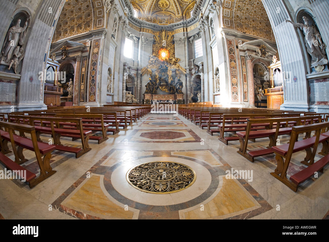 Nave and high altar, interior of St. Peter´s Basilica, Rome, Italy ...