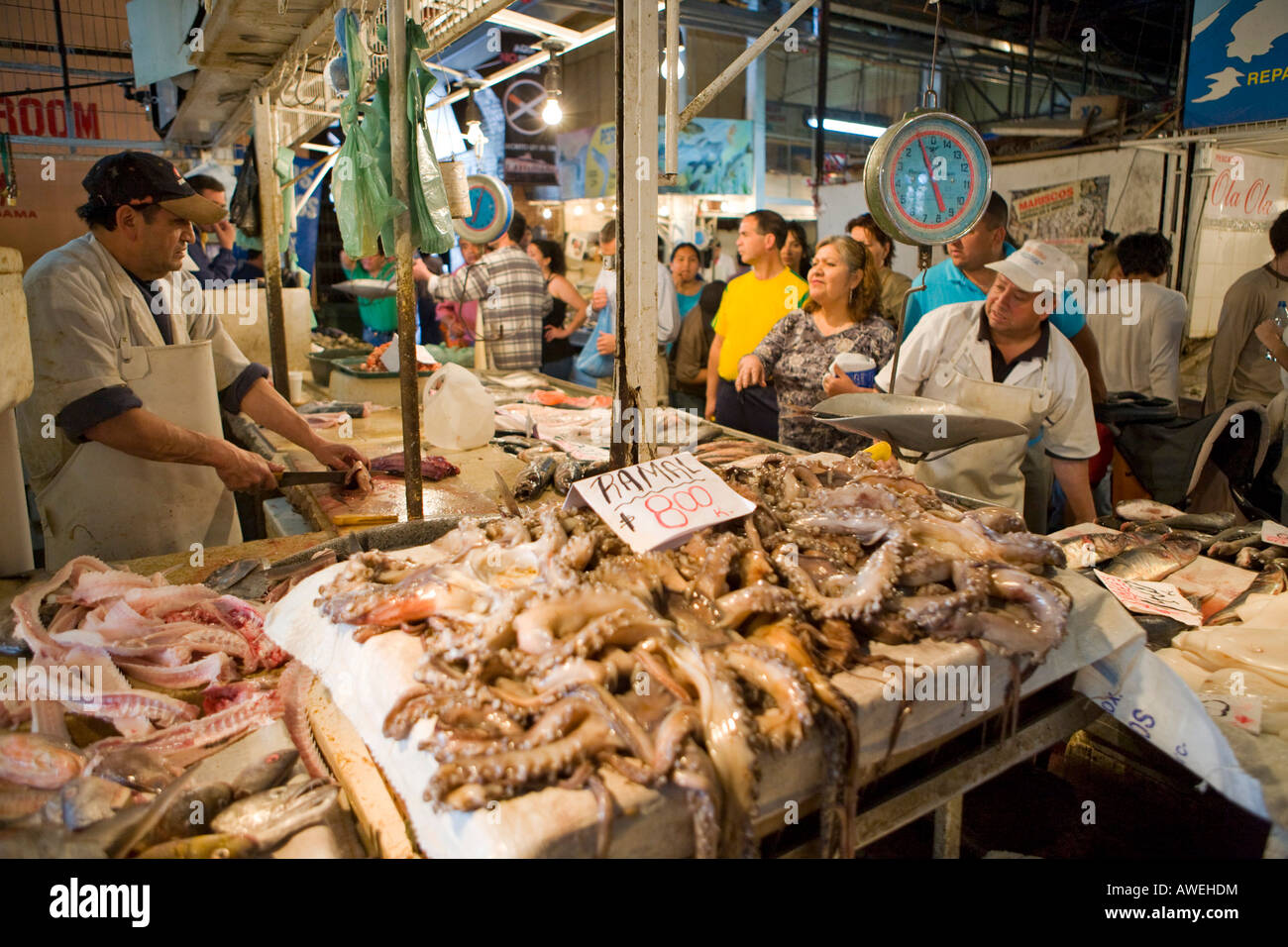 Fish market in Mercado Central (historic indoor market), Santiago de ...