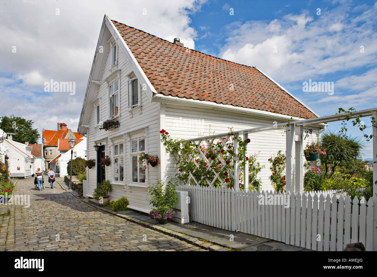 Beautiful old wooden houses in Old Stavanger, the historic centre of ...