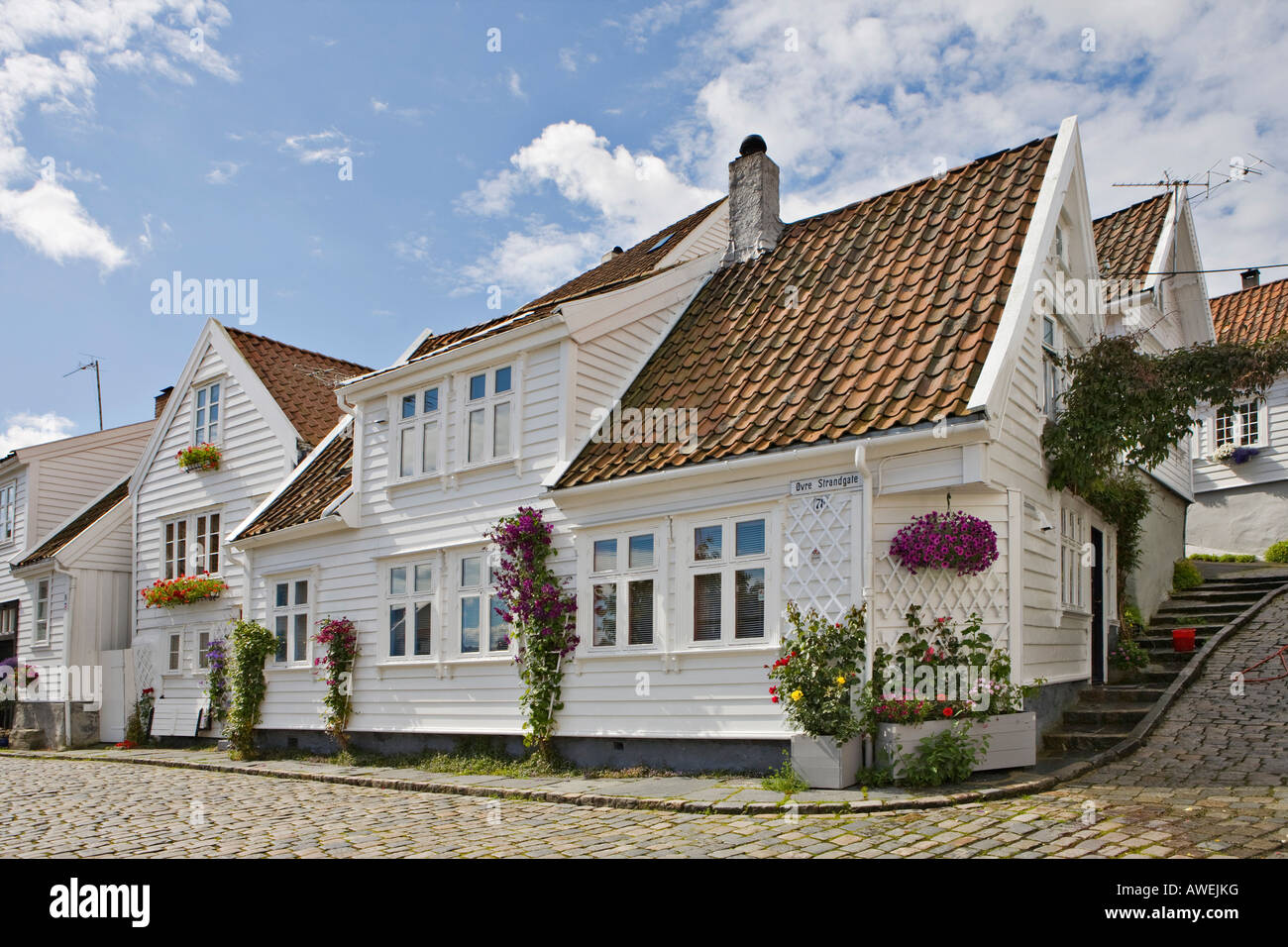 Beautiful old wooden houses in Old Stavanger, the historic centre of ...