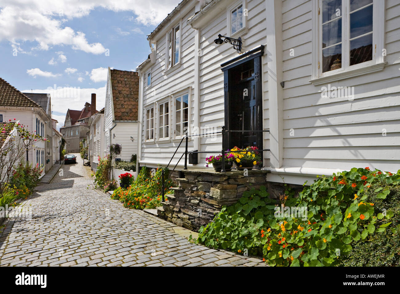 Beautiful old wooden houses in Old Stavanger, the historic centre of ...