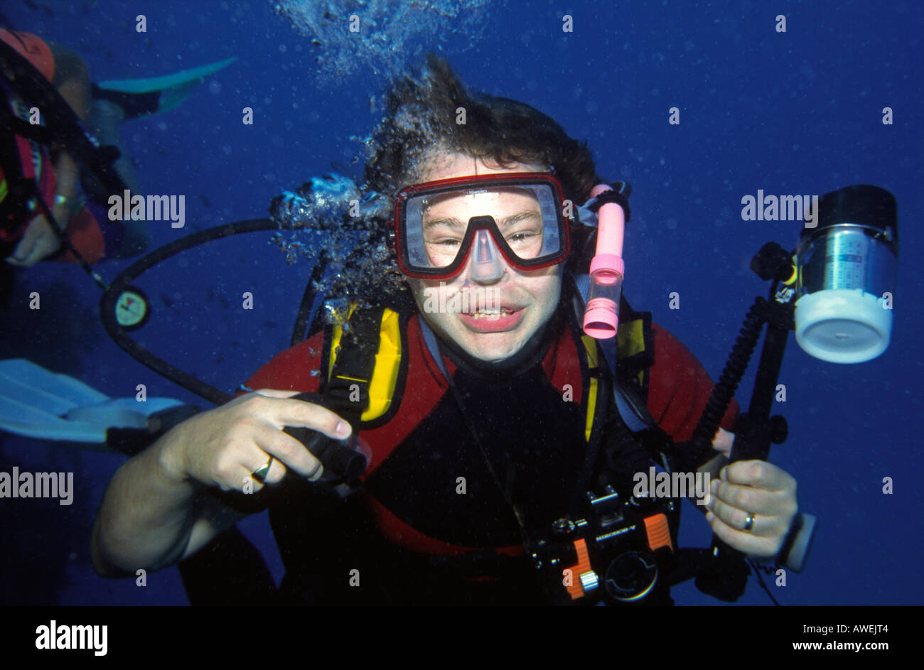 Egypt Red Sea Diver underwater smiling without regulator in mouth Stock ...