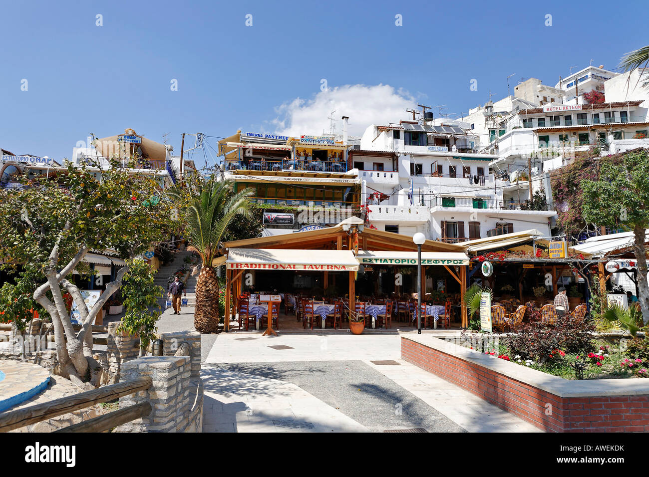 Restaurants, Agia Galini, Crete, Greece, Europe Stock Photo - Alamy