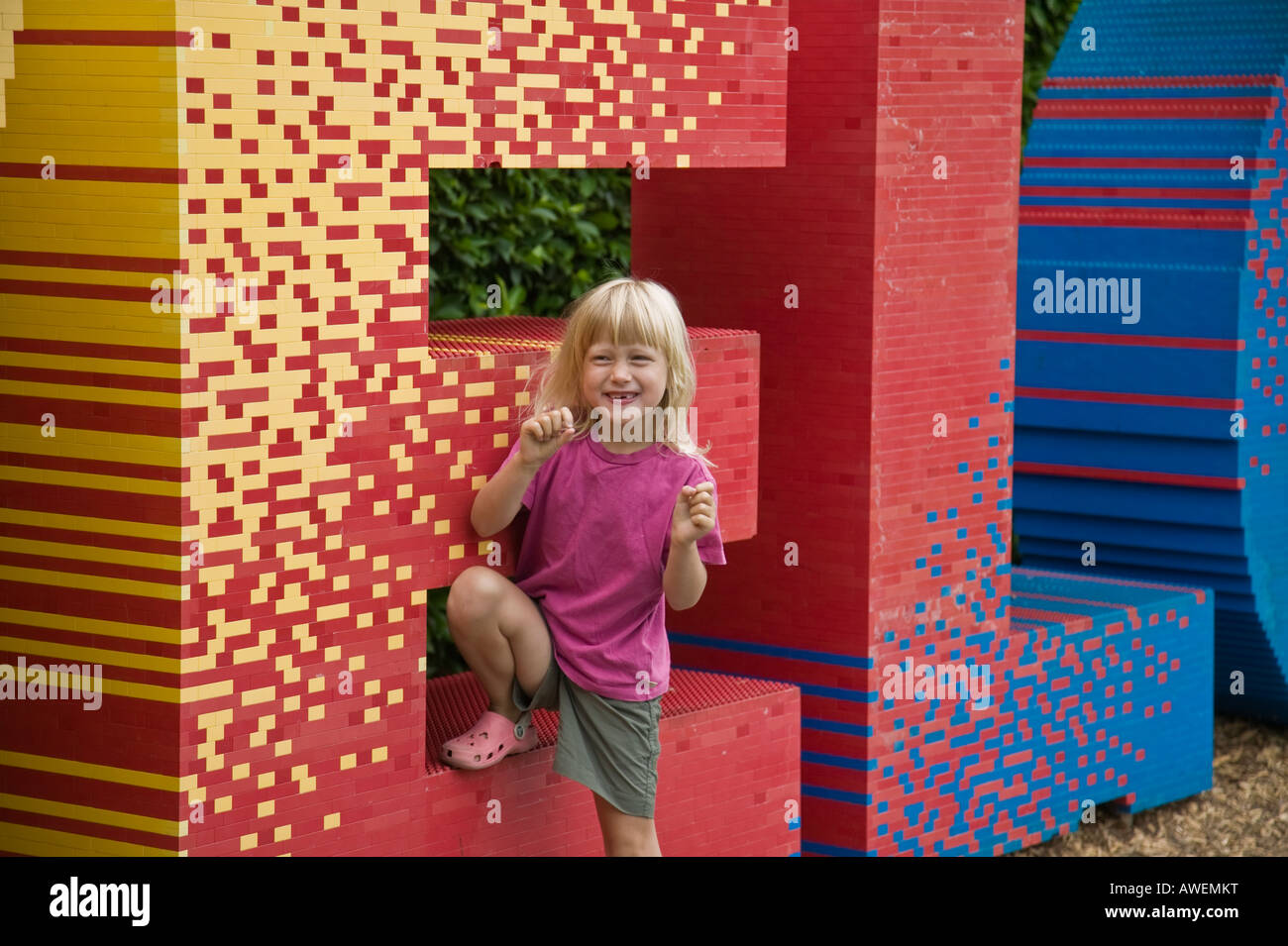 Girl by Welcome sign Legoland Carlsbad, California, USA Stock Photo - Alamy