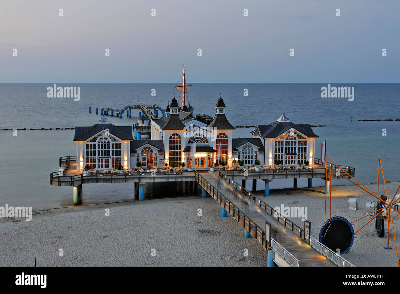 Bridge leading to Sellin, beach resort town in Ruegen, Germany, Europe ...