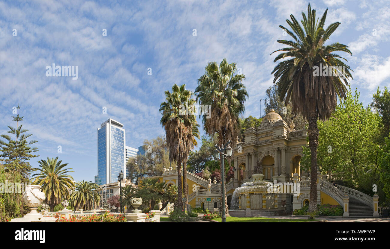 View of a high-rise building from Cerro Santa Lucia Park, Santiago de ...