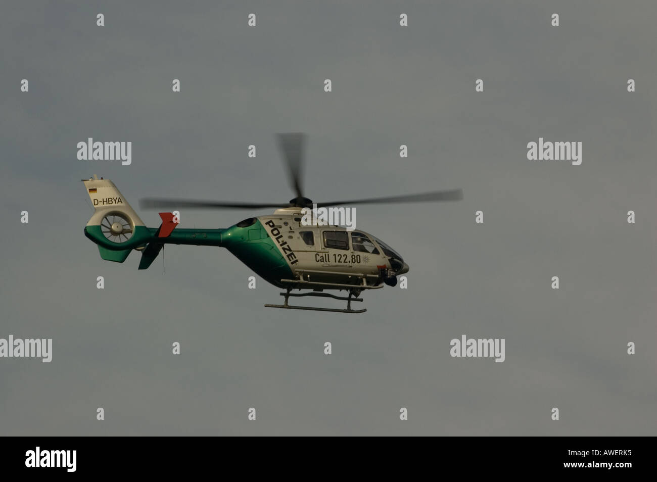 German police Helicopter in flight over Munich, Allianz Arena Stock ...