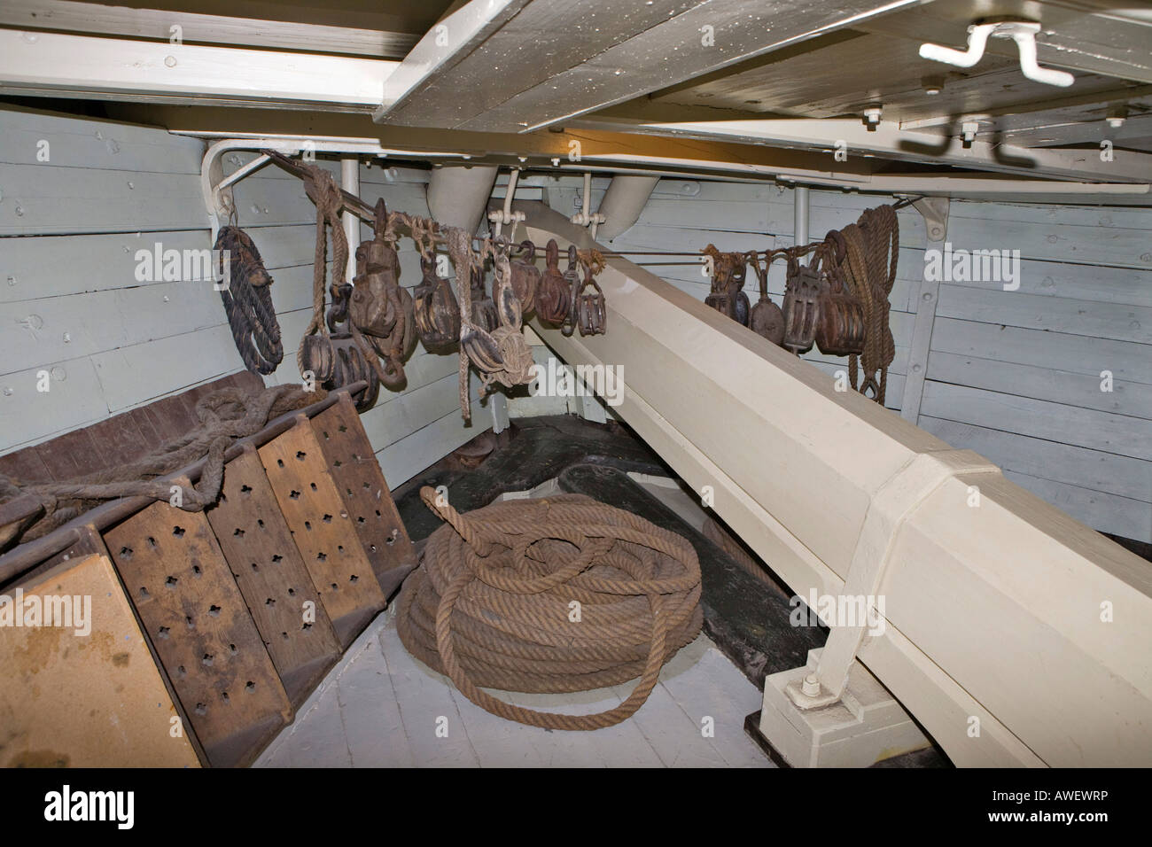 Old equipment aboard Fram ship at Fram Museum on Bygdøy Peninsula, Oslo ...