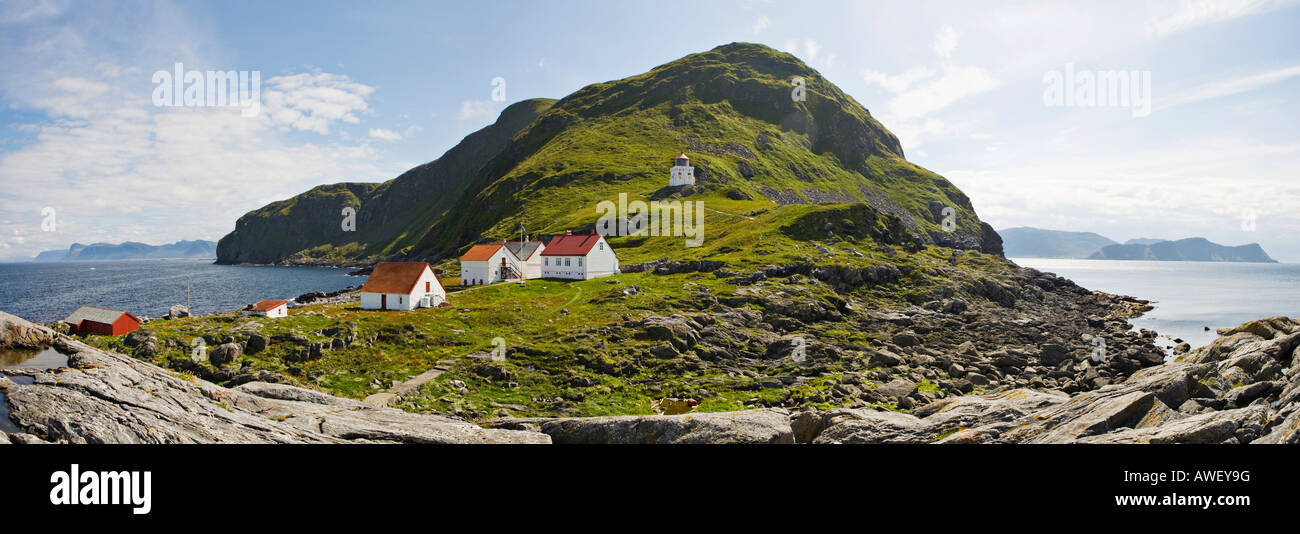 Lighthouse with farm buildings, Runde Island, Norway, Scandinavia ...