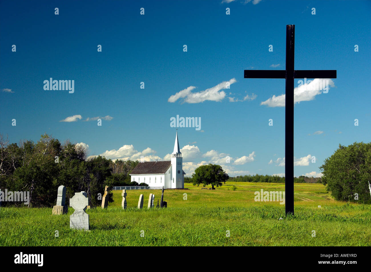A large wooden cross in the cemetery at Batoche Saskatchewan Canada ...