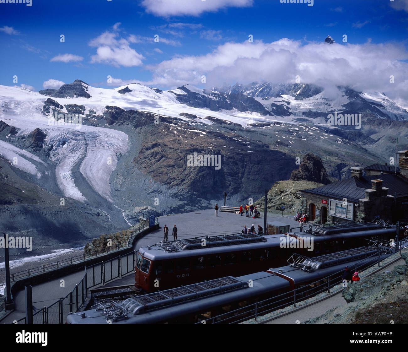 The top railway station at Gornergrat above Zermatt with the Matterhorn ...