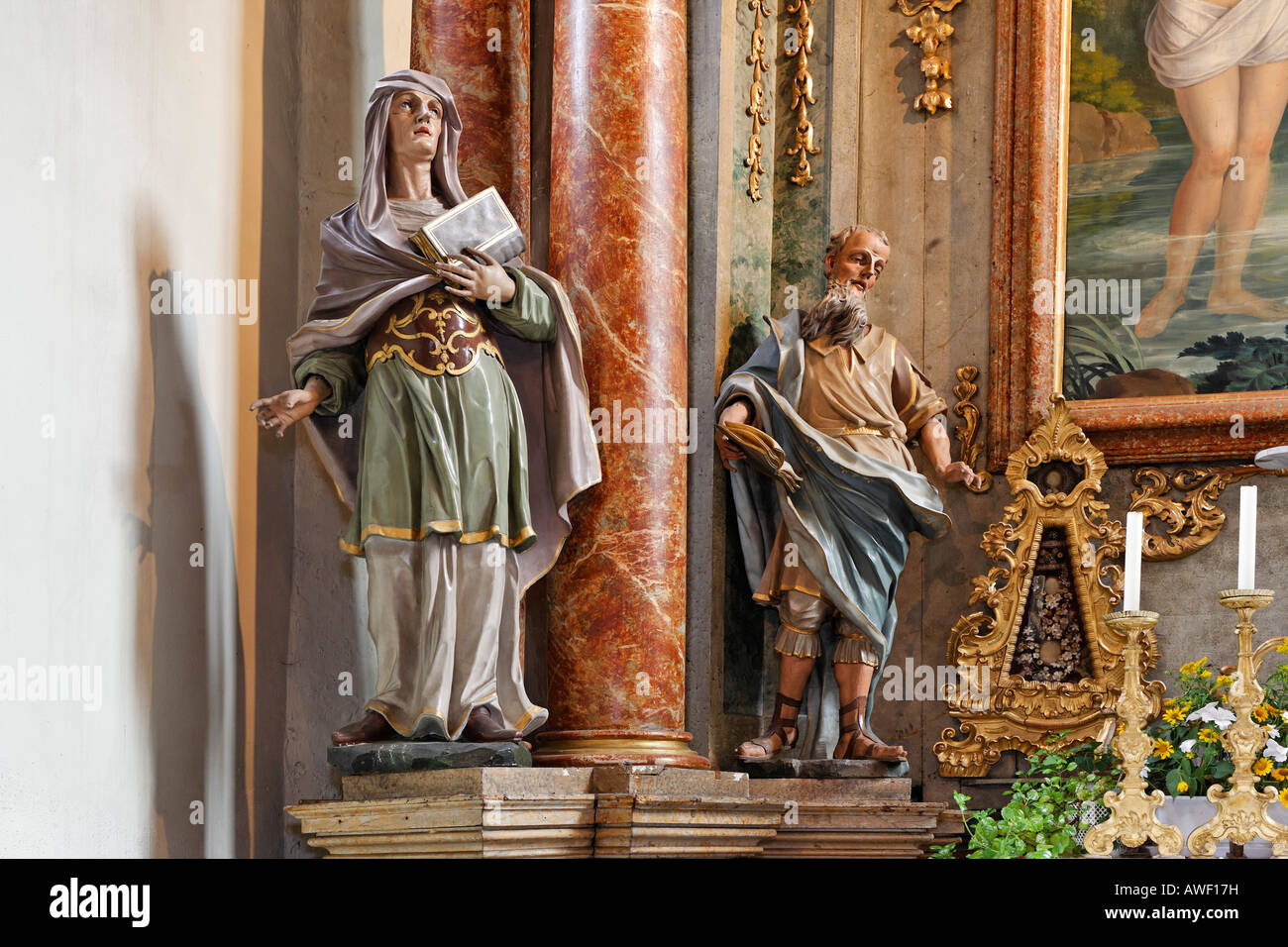 Statues of St. Monica and St. Joachim at the parish church in ...