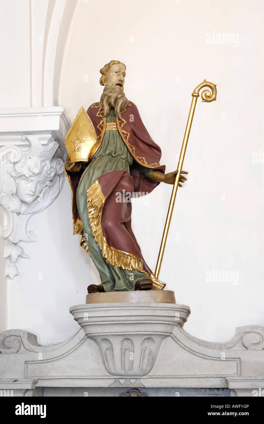 Statue of St. Erhard at a church in Fahrafeld, Triestingtal, Lower ...