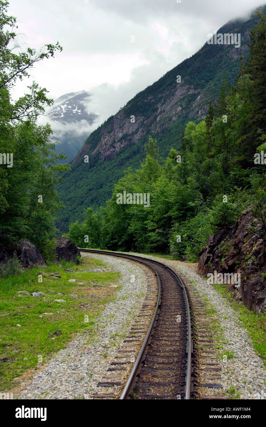 The railway tracks of the White Pass and Yukon Railway excursion train ...