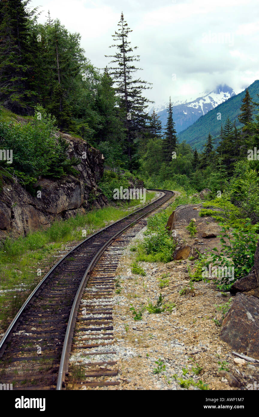 The railway tracks of the White Pass and Yukon Railway excursion train ...