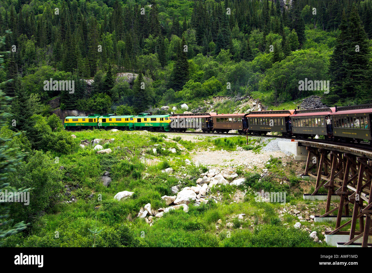 The White Pass and Yukon Railway excursion train in the scenic ...