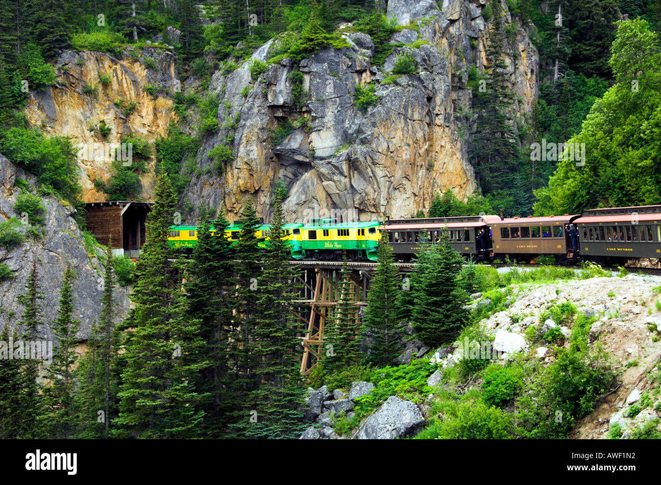 The White Pass and Yukon Railway excursion train in the scenic ...