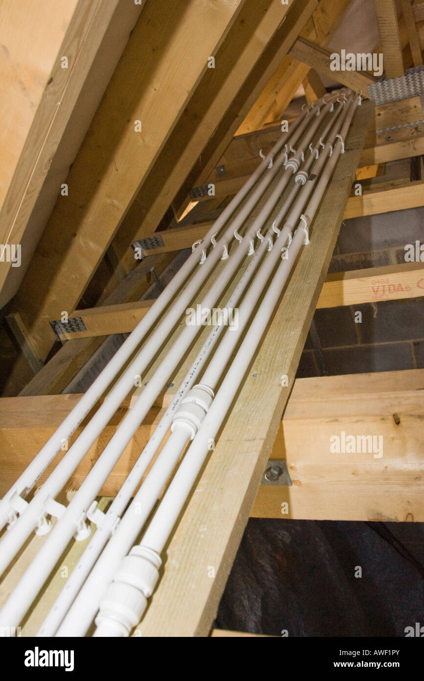 Speedfit polyethylene water pipes installed in a new house Stock Photo ...