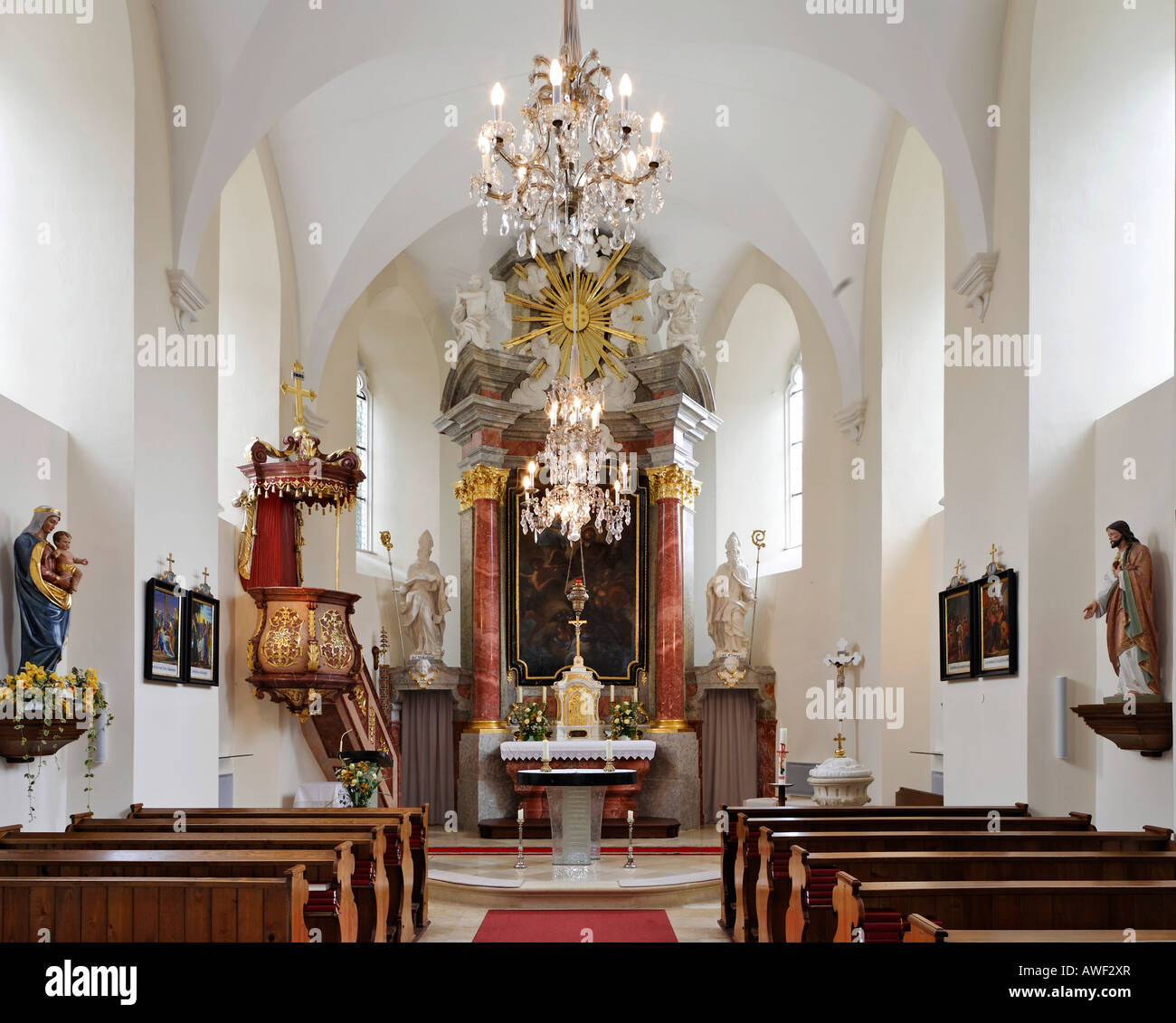 Modern glass altar and choir at the church in Neuhaus, Triestingtal ...