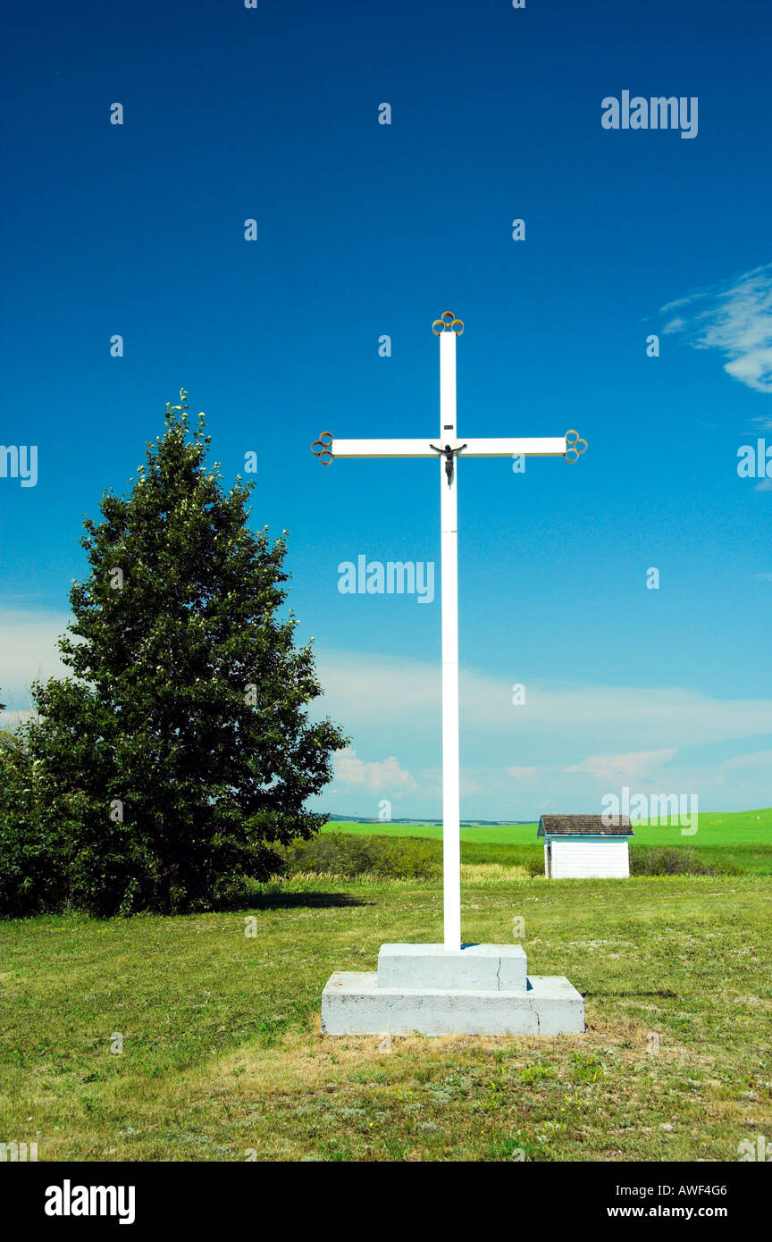 A tall white cross at the St John the Evangelist Ukrainian Catholic ...