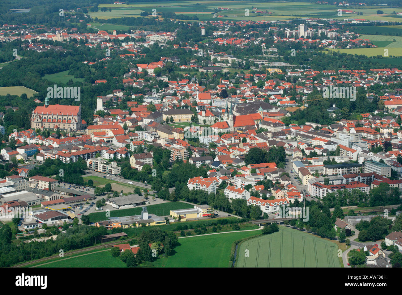 Aerial view, Altoetting, Upper Bavaria, Bavaria, Germany Stock Photo ...