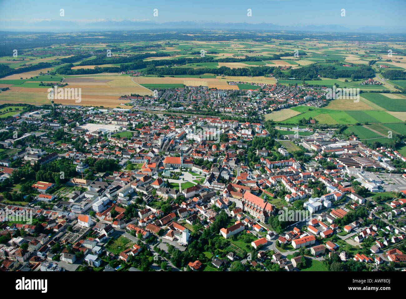 Aerial view of Altoetting, Upper Bavaria, Bavaria, Germany, Europe ...