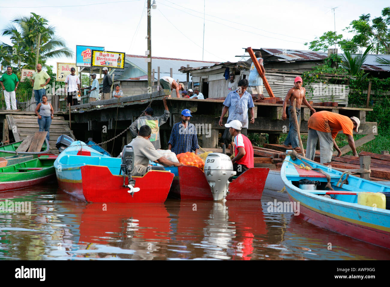 Boat docking area, Demerara River, Georgetown, Guyana, South America ...